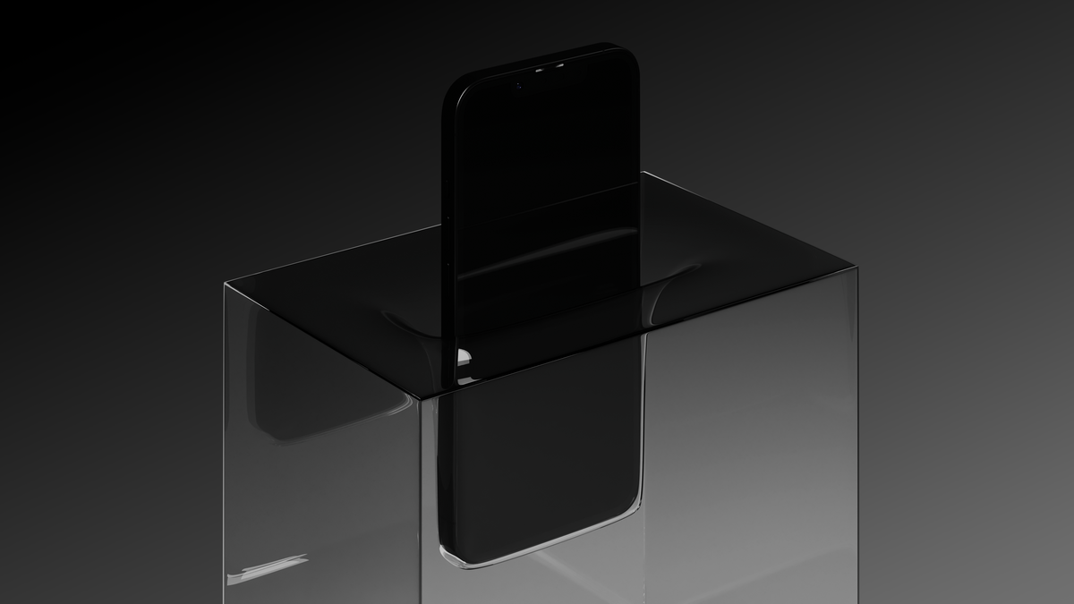 iPhone Glass Stand Mockup – Transparent Source