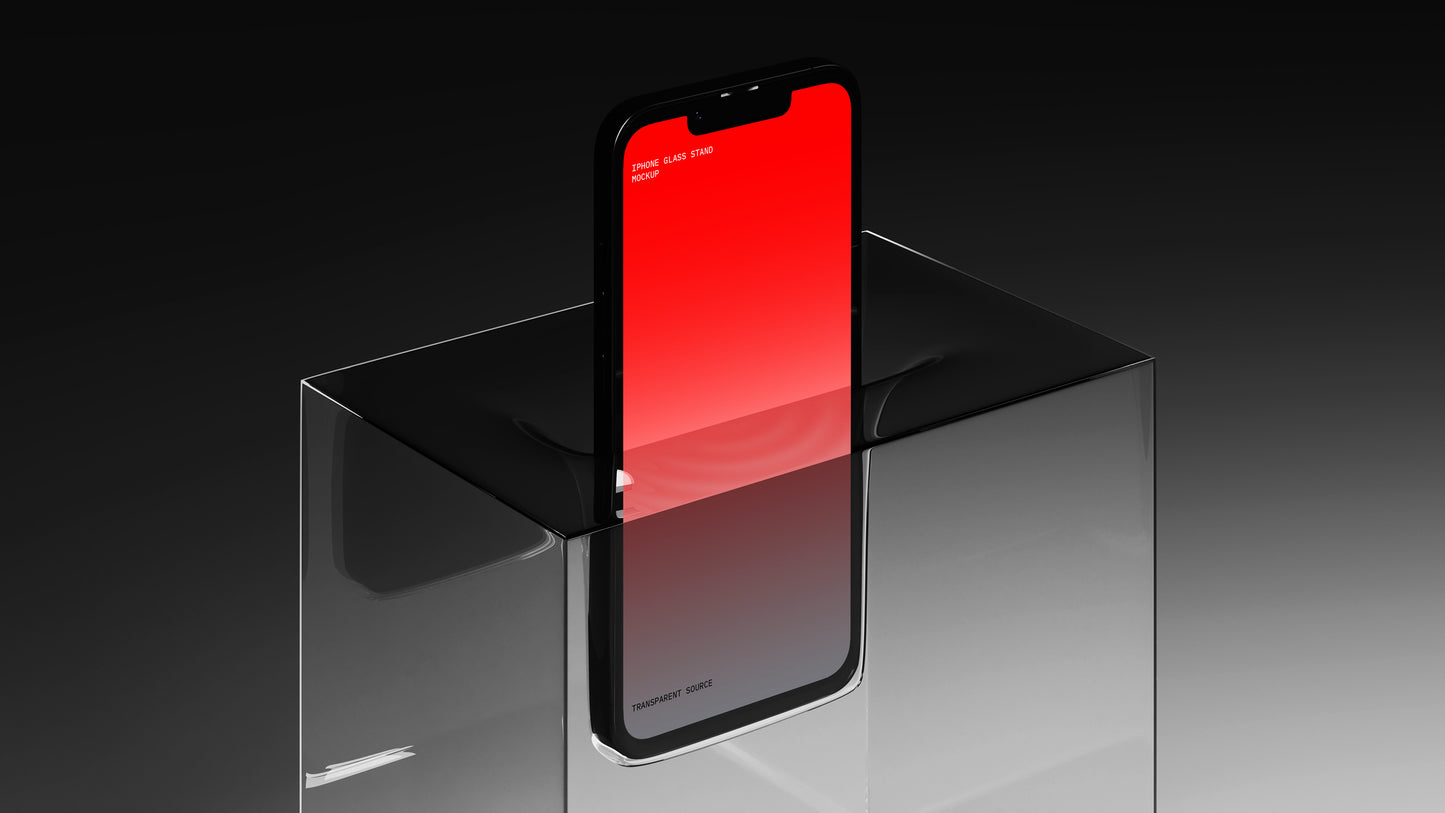 iPhone Glass Stand Mockup – Transparent Source